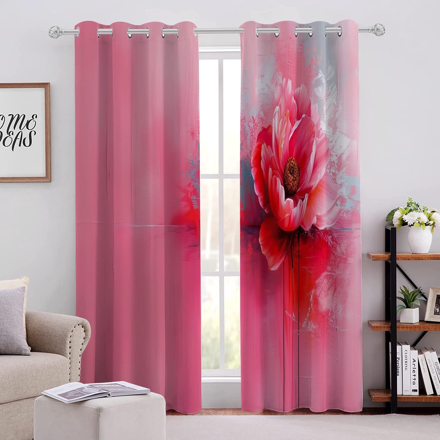 Blackout Curtains Window Curtain Bright Blooming Flowers Pink ...