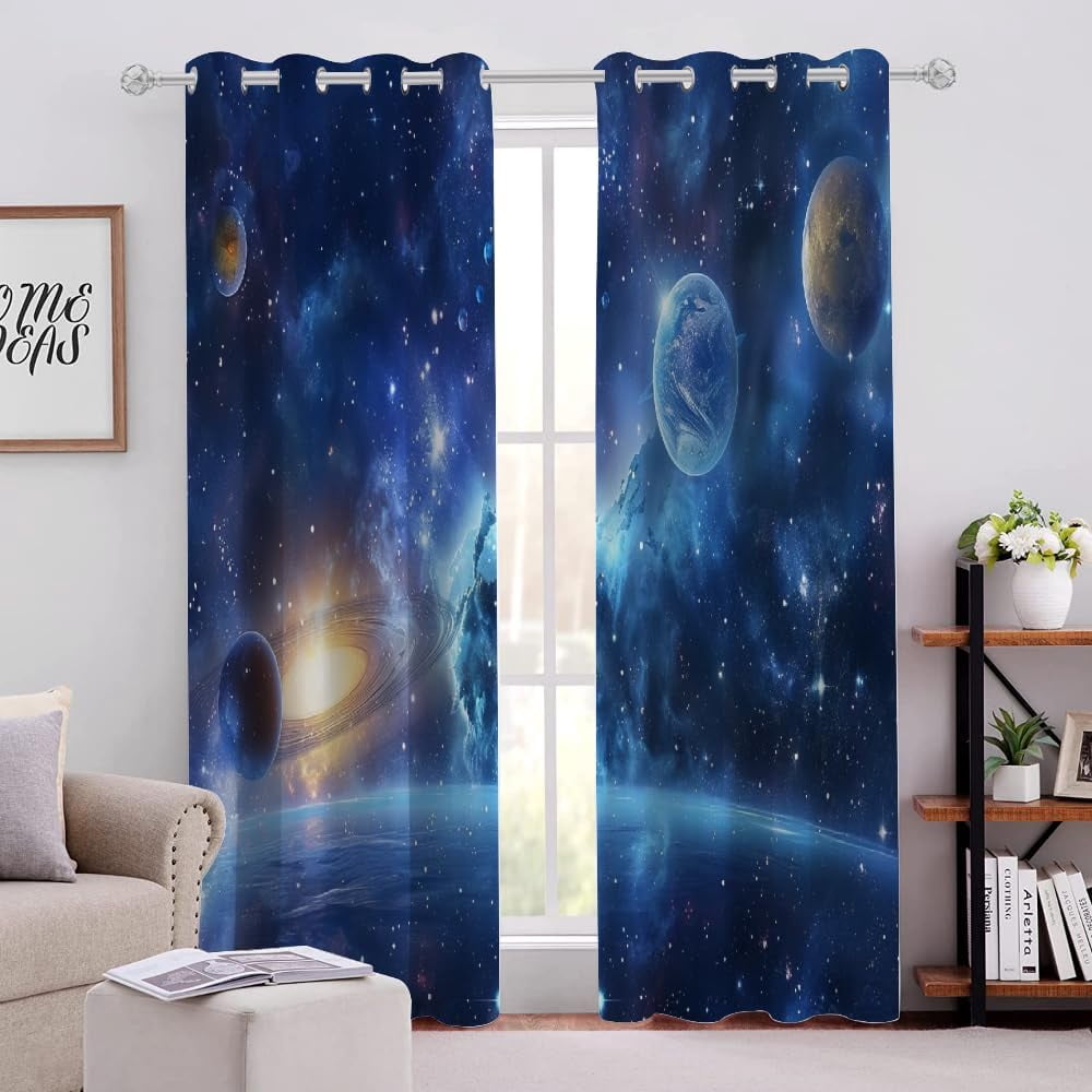 Blackout Curtains Window Curtain Floating Space Planet Universe Shining ...