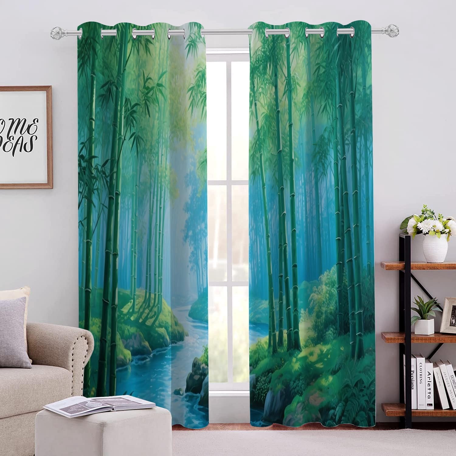 Blackout Curtains Window Curtain Green Bamboo Forest Lake Scenery, 3D ...