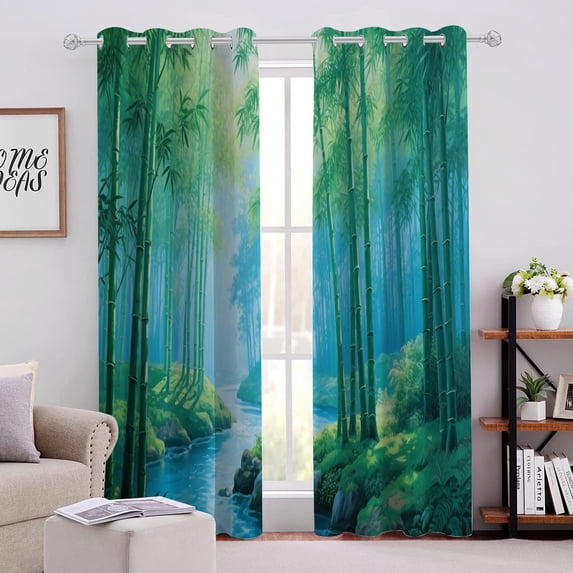 Blackout Curtains Window Curtain Green Bamboo Forest Lake Scenery, 3D ...
