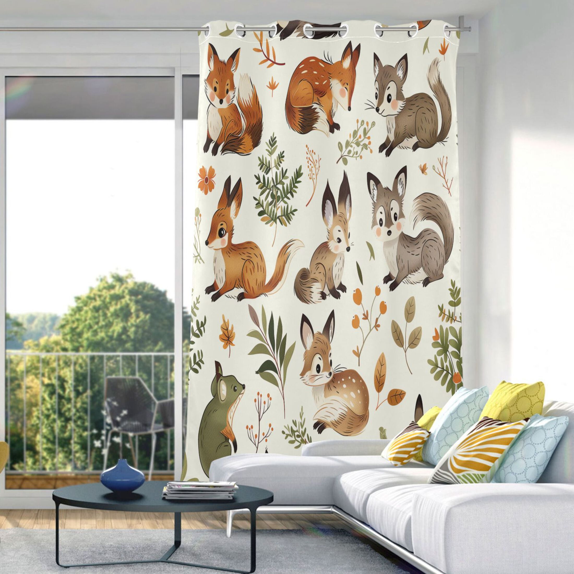 Blackout Curtains Window Curtain for Bedroom Living Room 1 Panel 82"x42" Cute Fox and Plant ...
