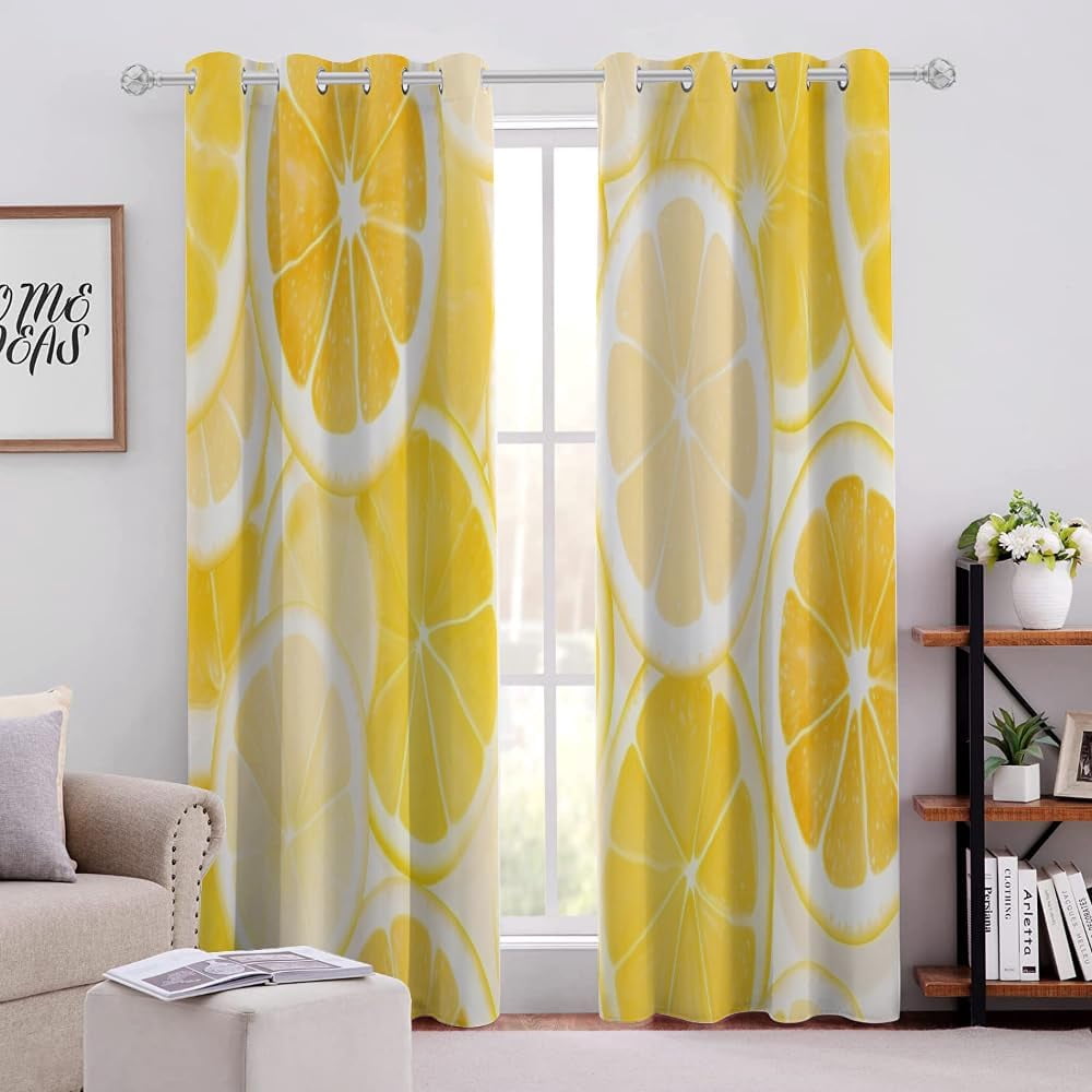 Blackout Curtains Yellow Lemon Fruit Pattern, Warm Bright Background 3D ...