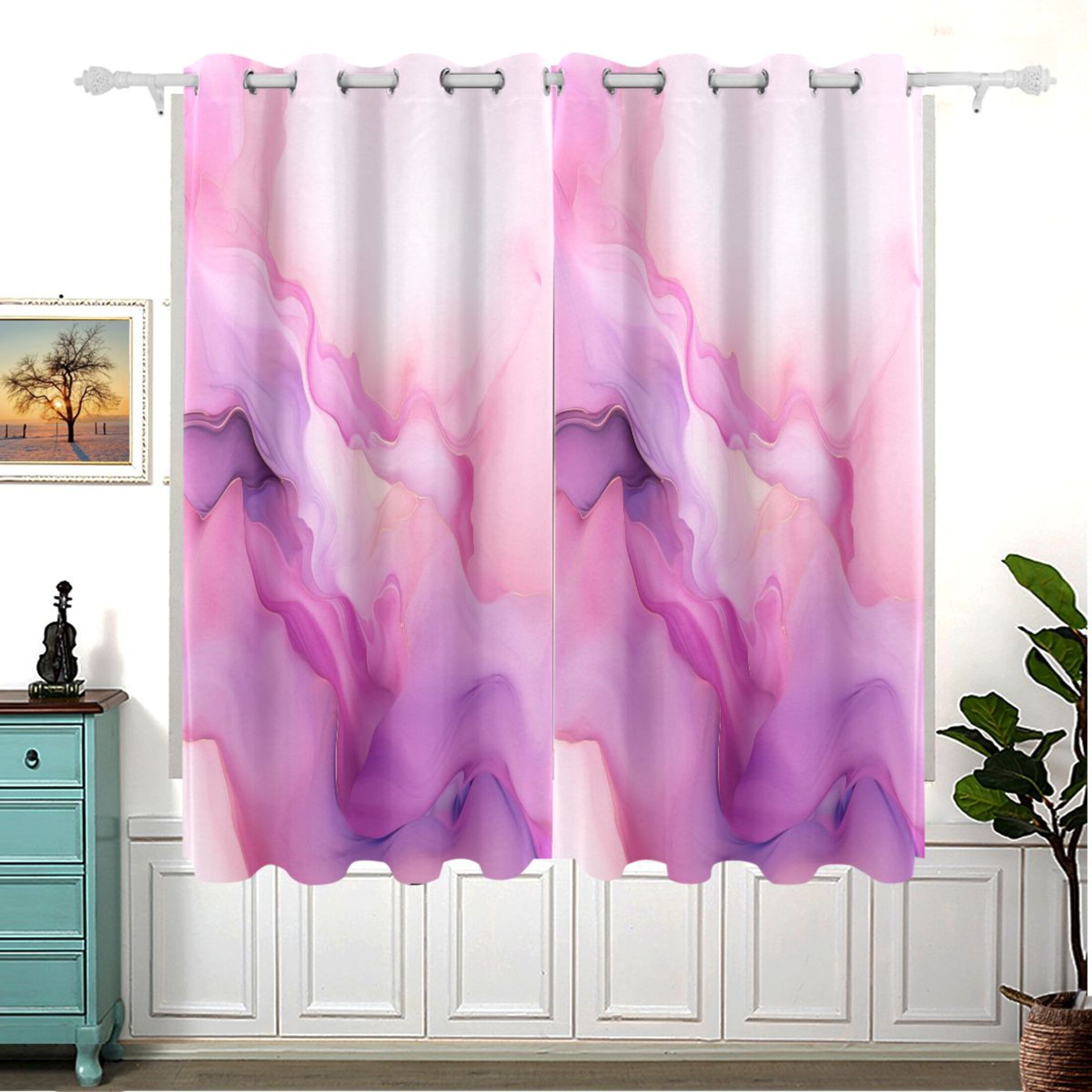 Blackout Curtains for Bedroom 63x55 in 2 Panels Pink Purple Marble ...