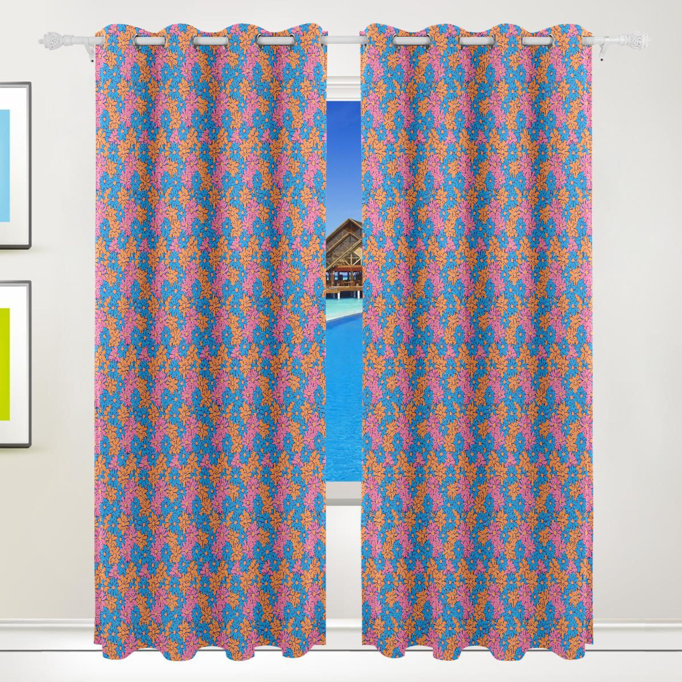 Blackout Curtains for Bedroom 84x55 in 2 Panels Drapes Grommet for Living Room Windows Groovy ...