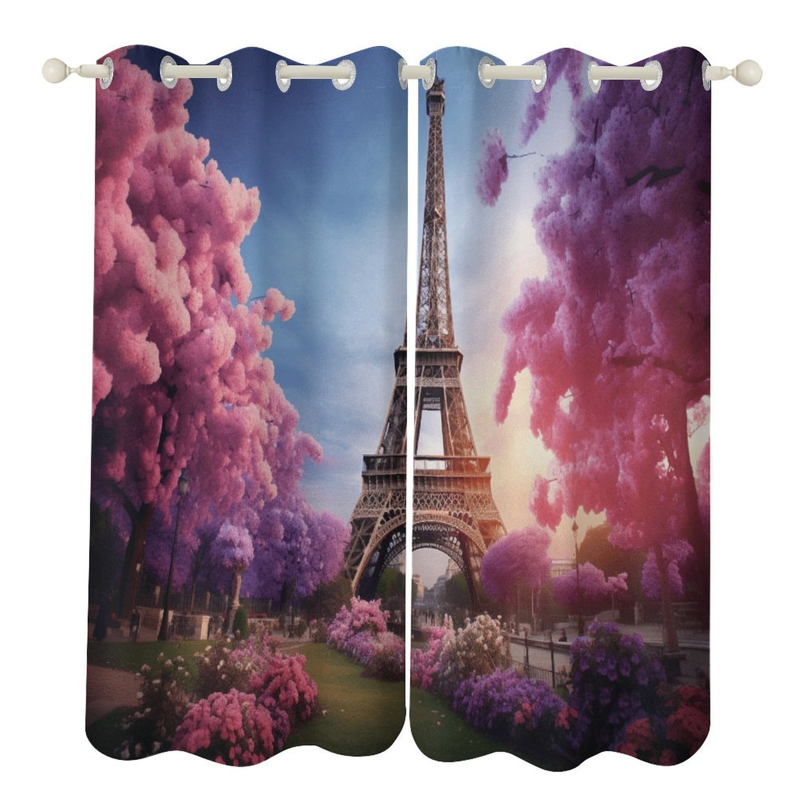 Blackout Curtains for Bedroom Eiffel Tower Full Room Darkening Grommet Curtains for Living Room ...