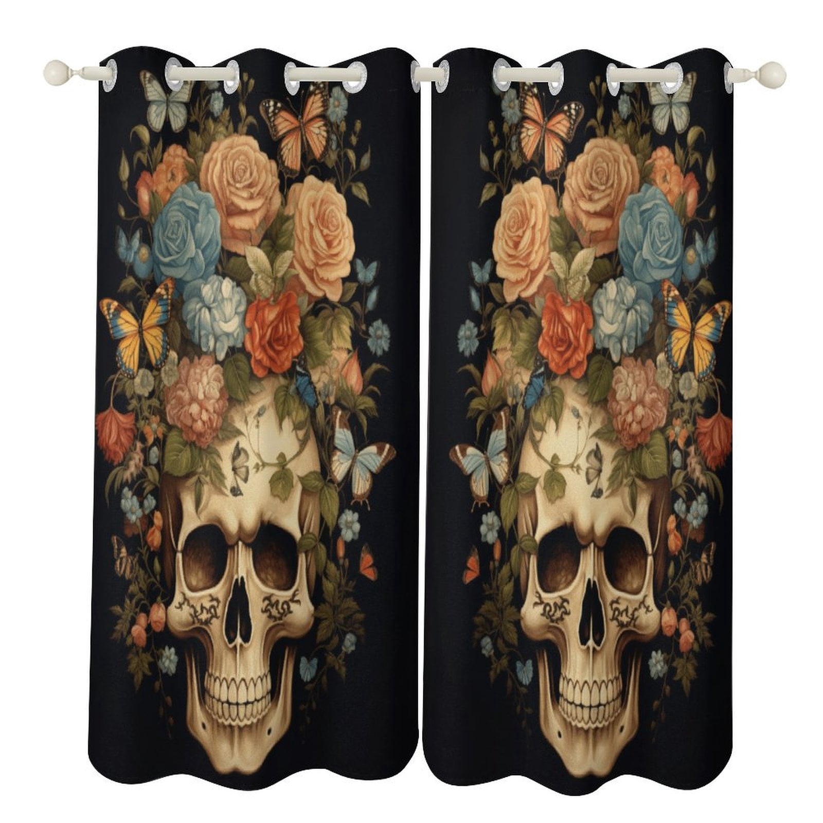 Blackout Curtains for Bedroom Gothic Skull Lover Full Room Darkening ...