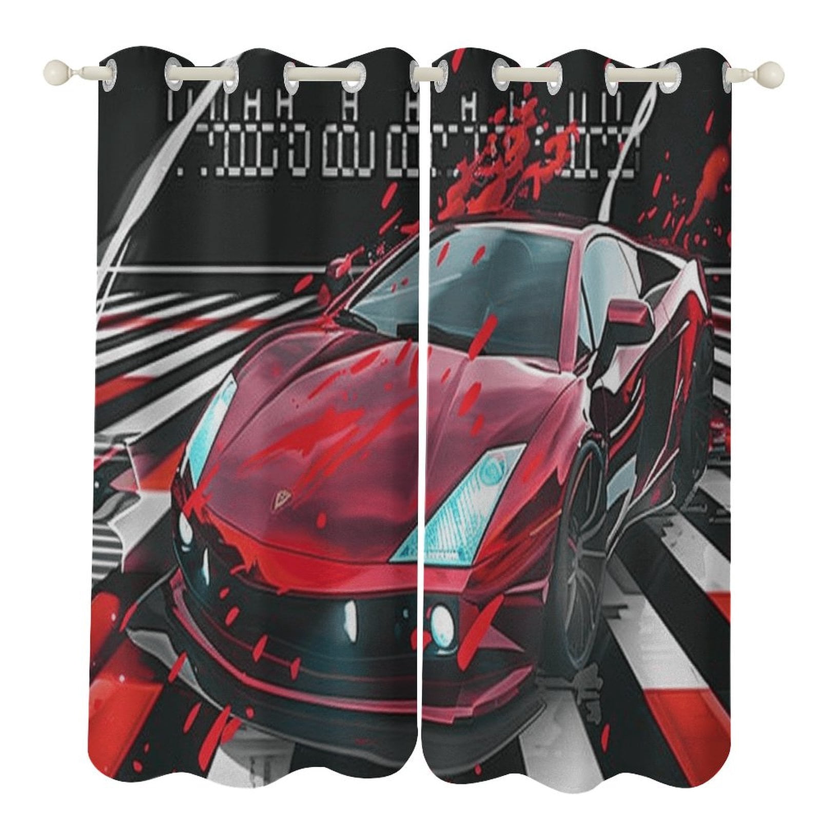 Blackout Curtains for Bedroom Grid Racing Car Full Room Darkening ...