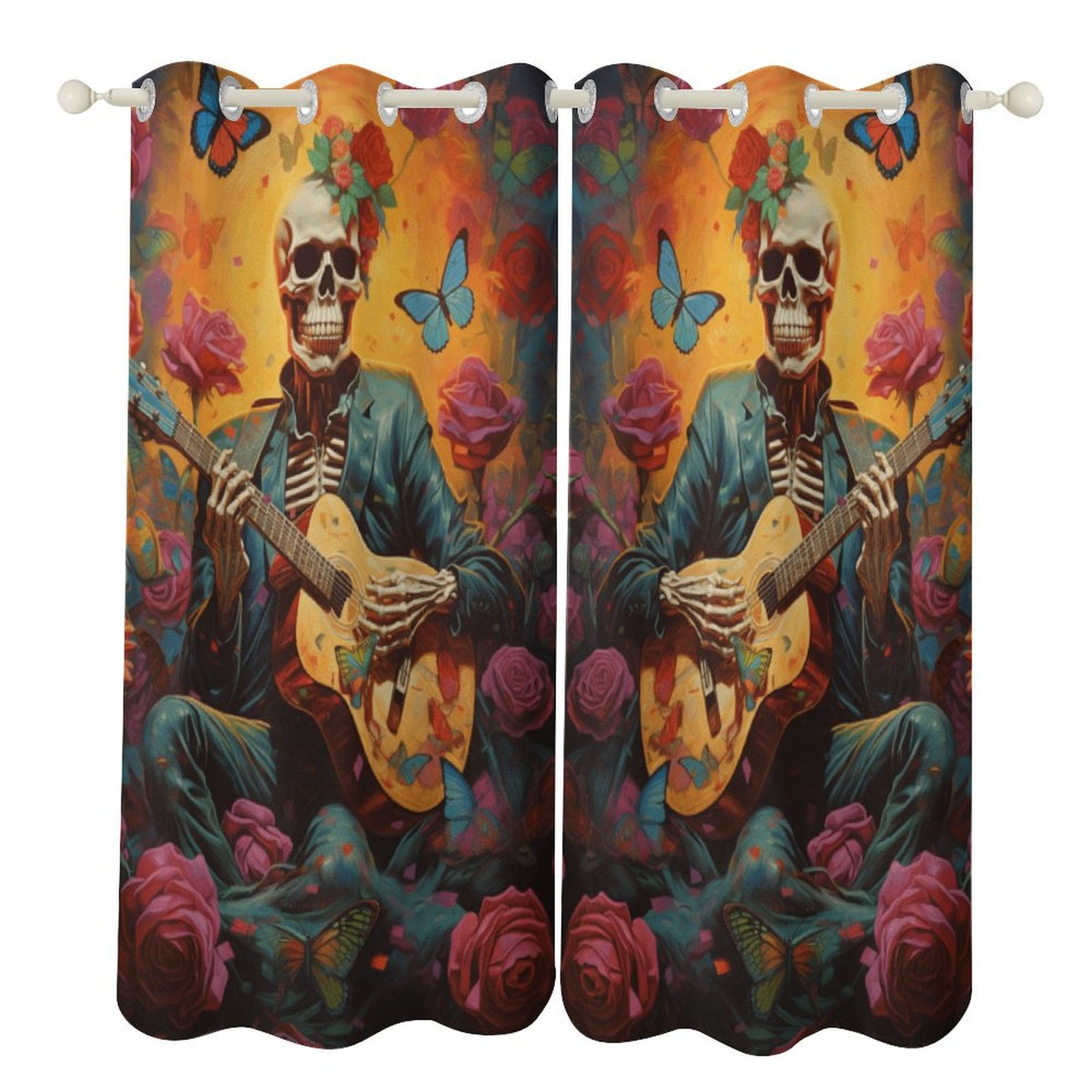 Blackout Curtains for Bedroom Guitar Skeleton Rock Full Room Darkening ...