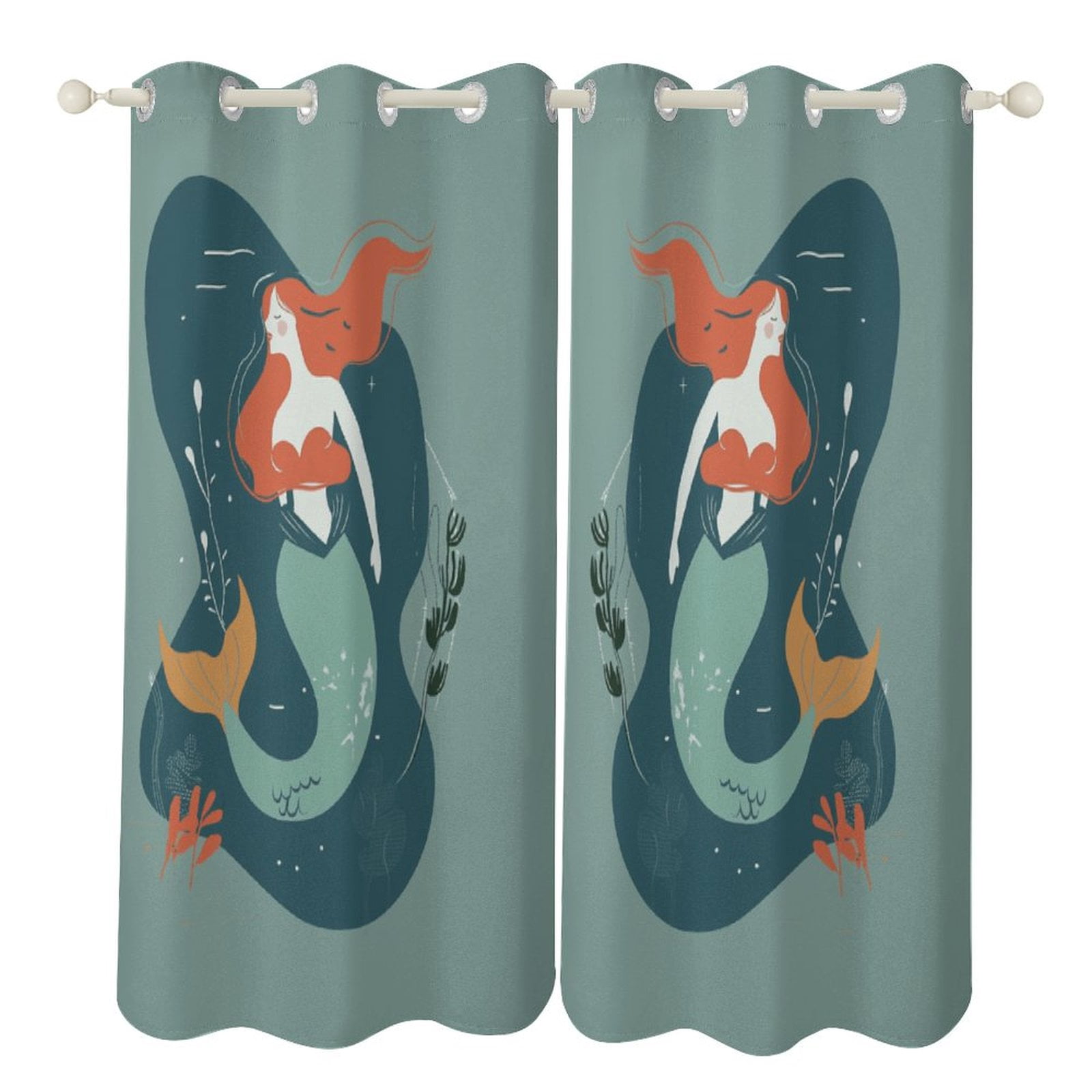 Blackout Curtains for Bedroom Ocean Cute Mermaid Full Room Darkening ...
