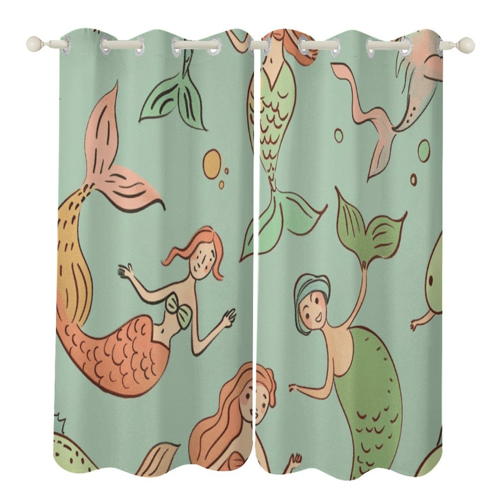 Blackout Curtains for Bedroom Ocean Cute Mermaid Full Room Darkening ...