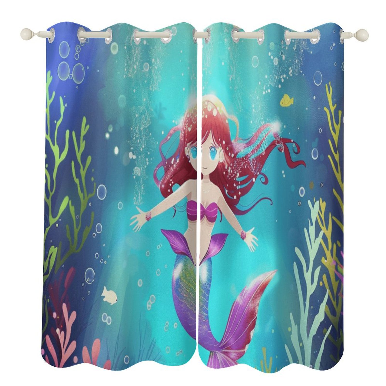 Blackout Curtains for Bedroom Ocean Cute Mermaid Full Room Darkening ...