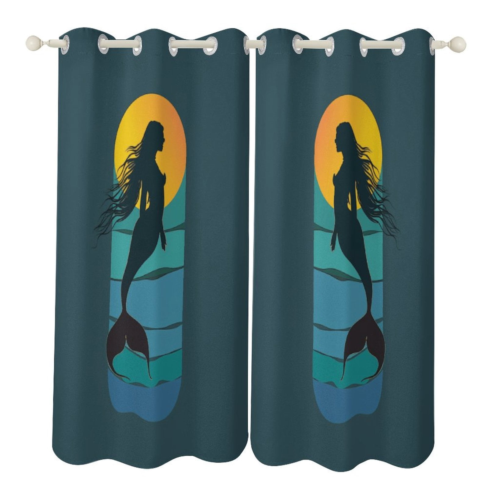 Blackout Curtains for Bedroom Ocean Cute Mermaid Full Room Darkening ...
