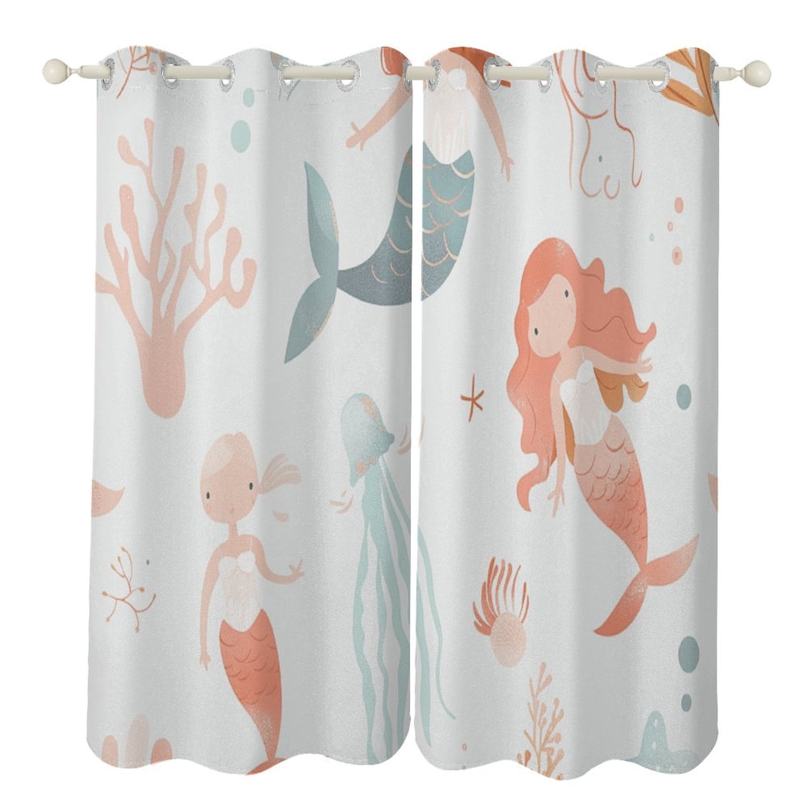 Blackout Curtains for Bedroom Ocean Cute Mermaid Full Room Darkening ...