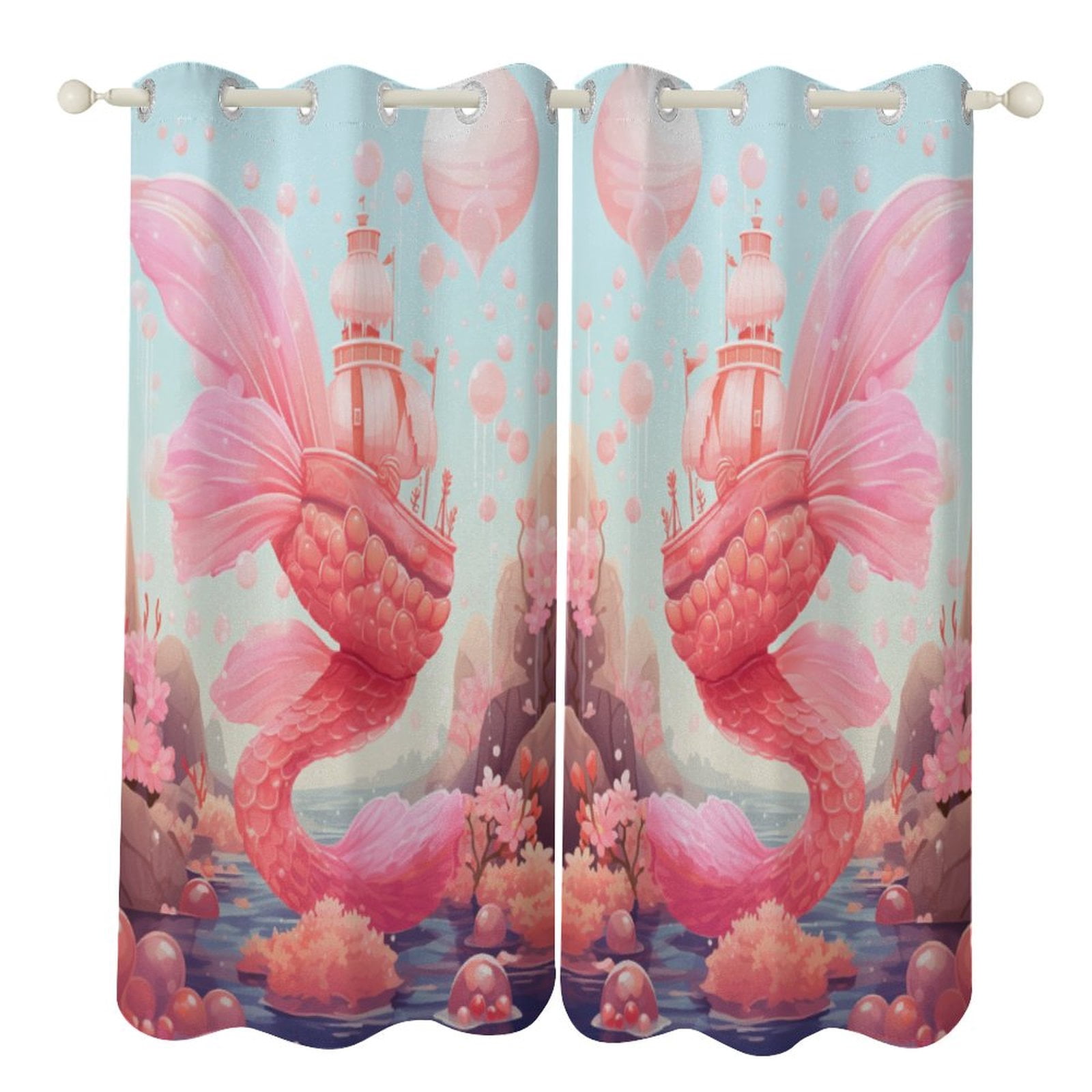 Blackout Curtains for Bedroom Ocean Mermaid Coral Full Room Darkening ...