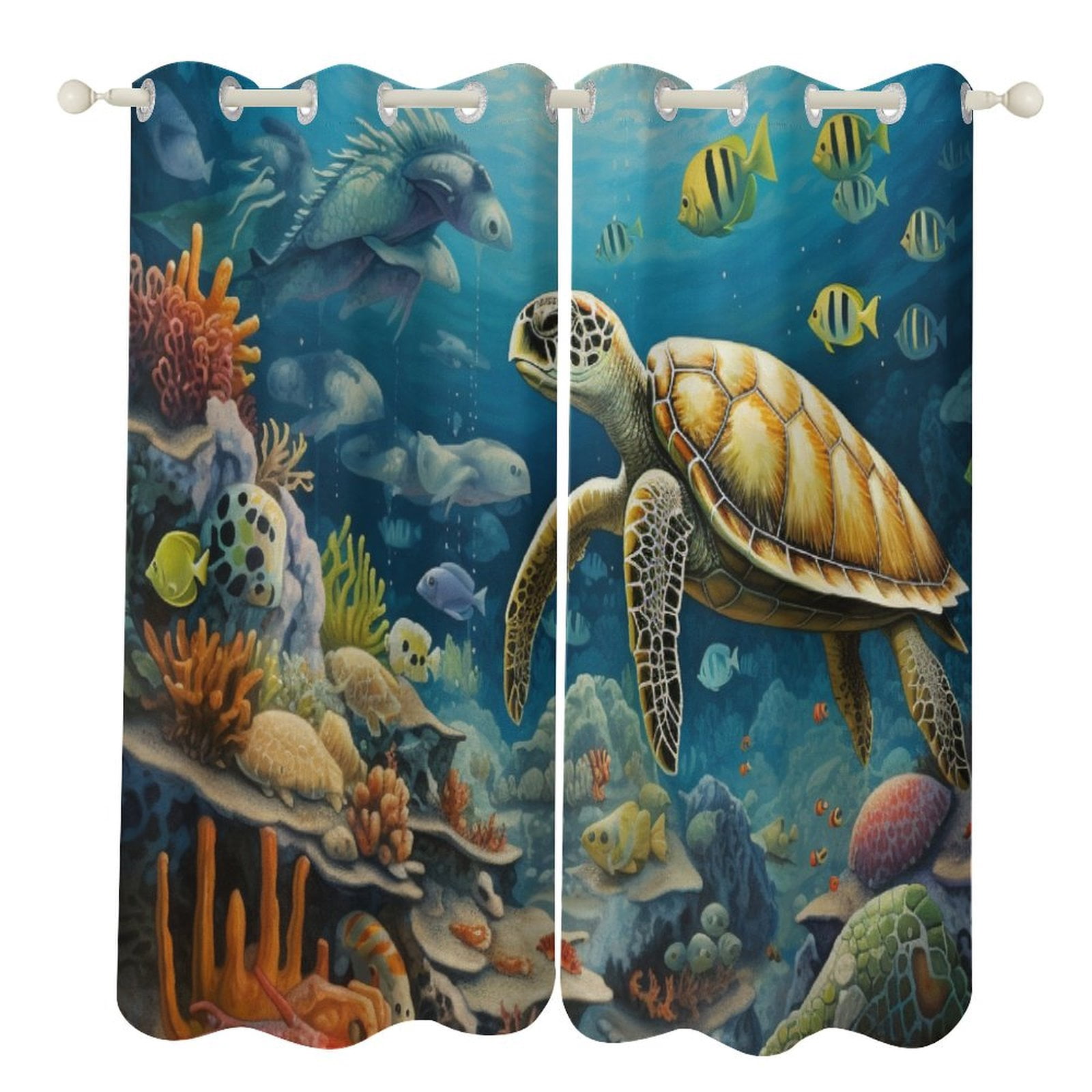 Blackout Curtains for Bedroom Ocean World Turtle Full Room Darkening ...