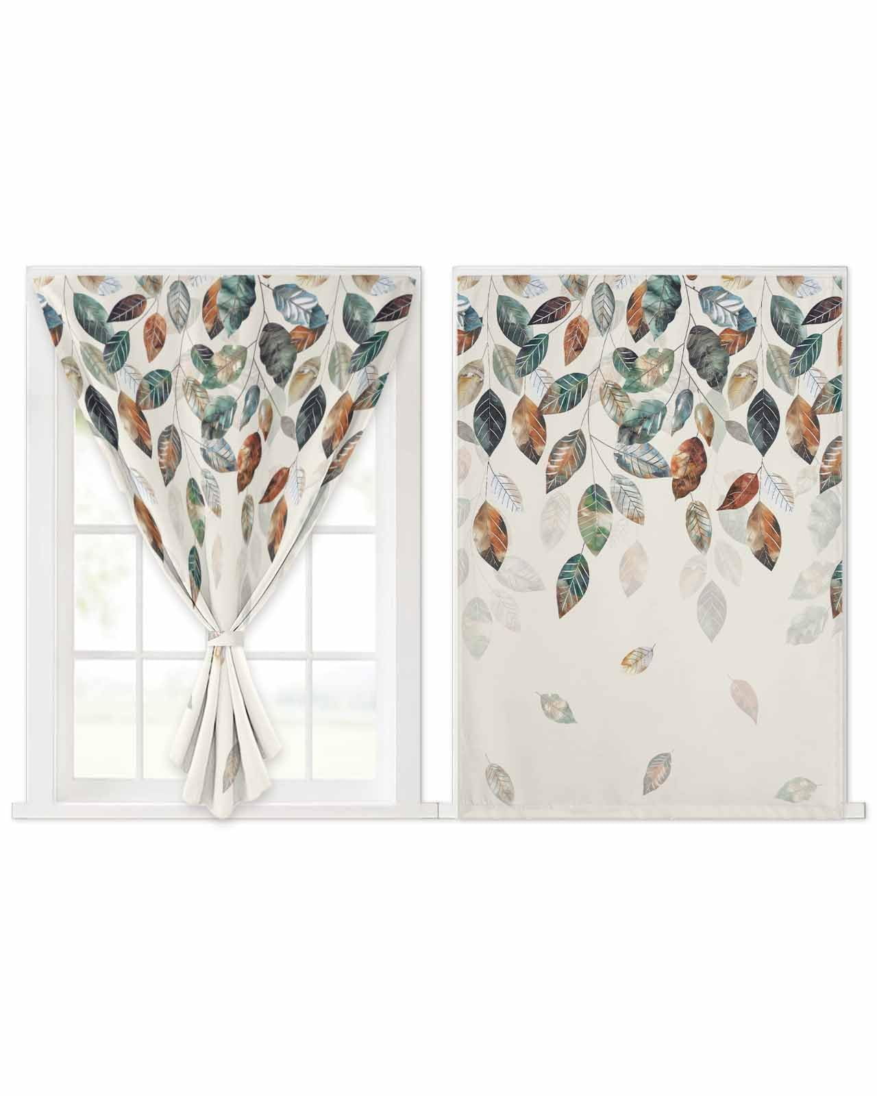 Blackout Door Curtain, Fall Thanksgiving Blue Green Leaf Botanical ...