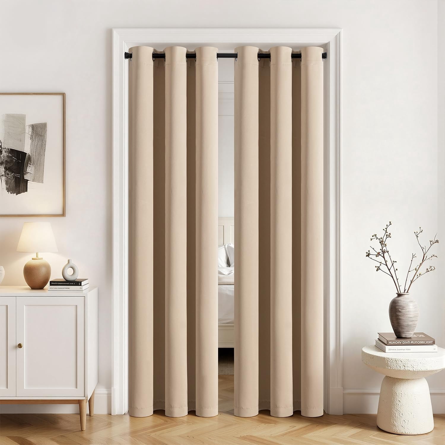 Blackout Door Curtain Set of 2, 34 x 80 Inch Beige Thermal Insulated ...