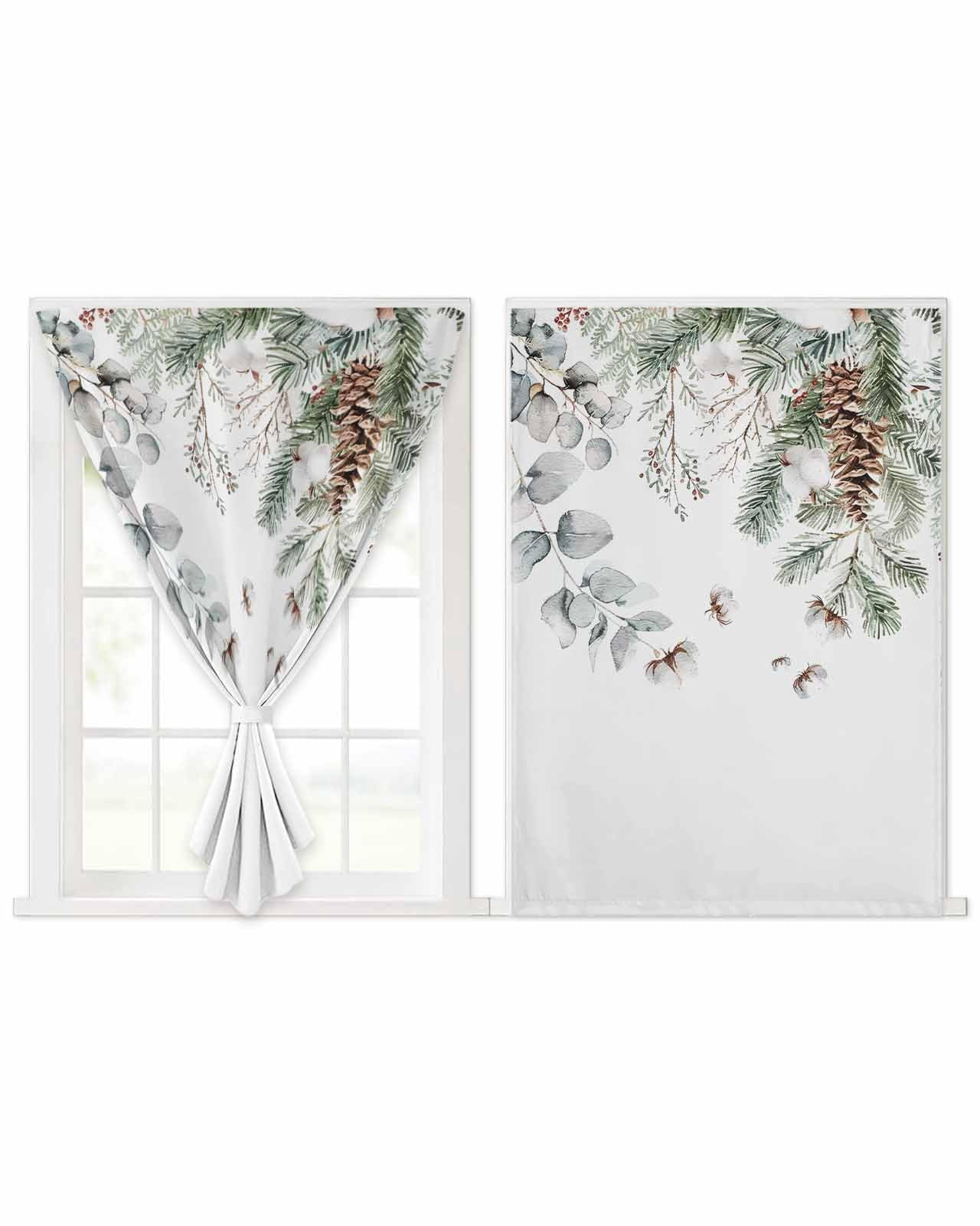 Blackout Door Curtain, Winter Xmas Sage Green Eucalyptus and Cedar Leaf ...