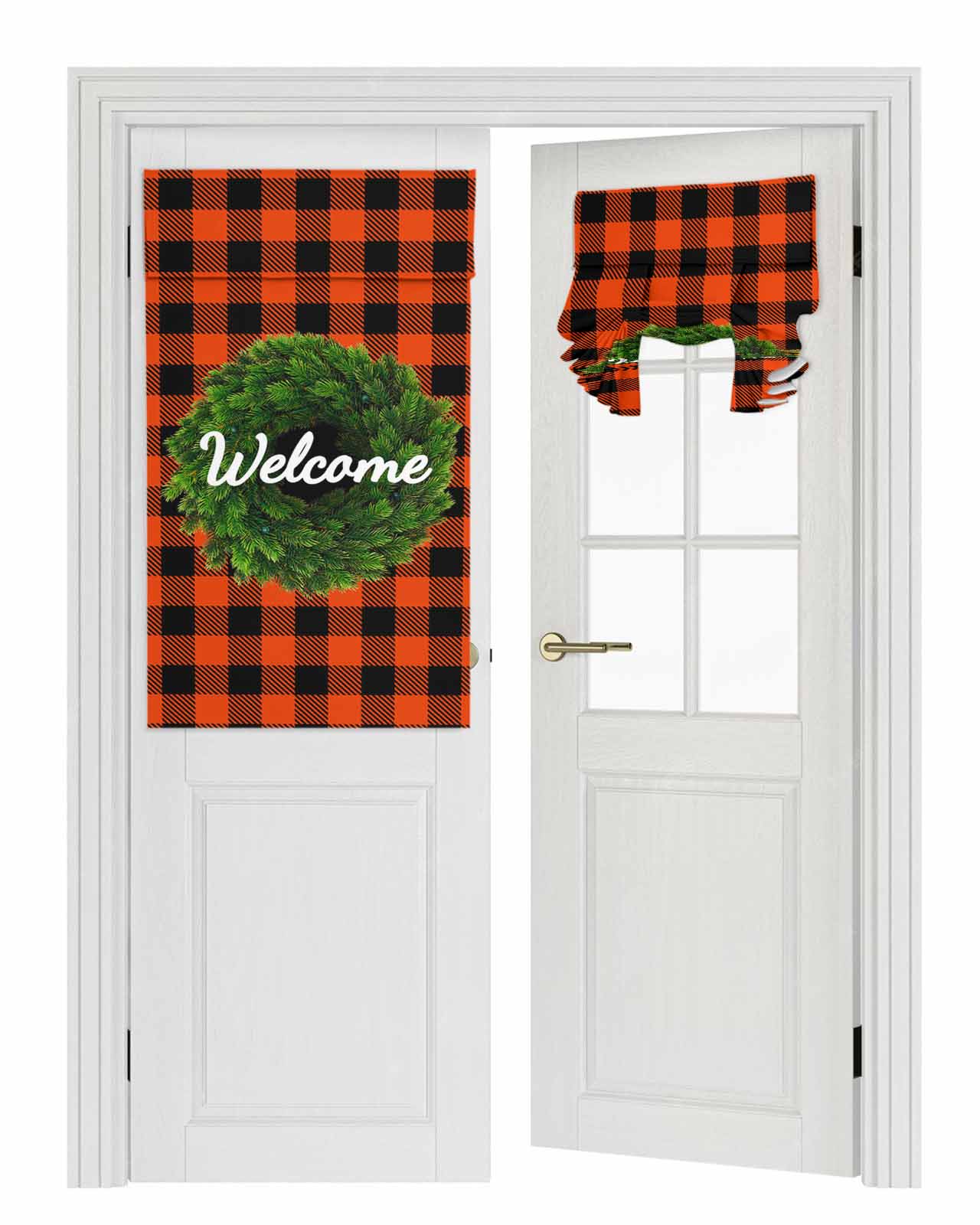 Blackout Door Curtains for Door Window Christmas Wreath WELCOME Orange ...