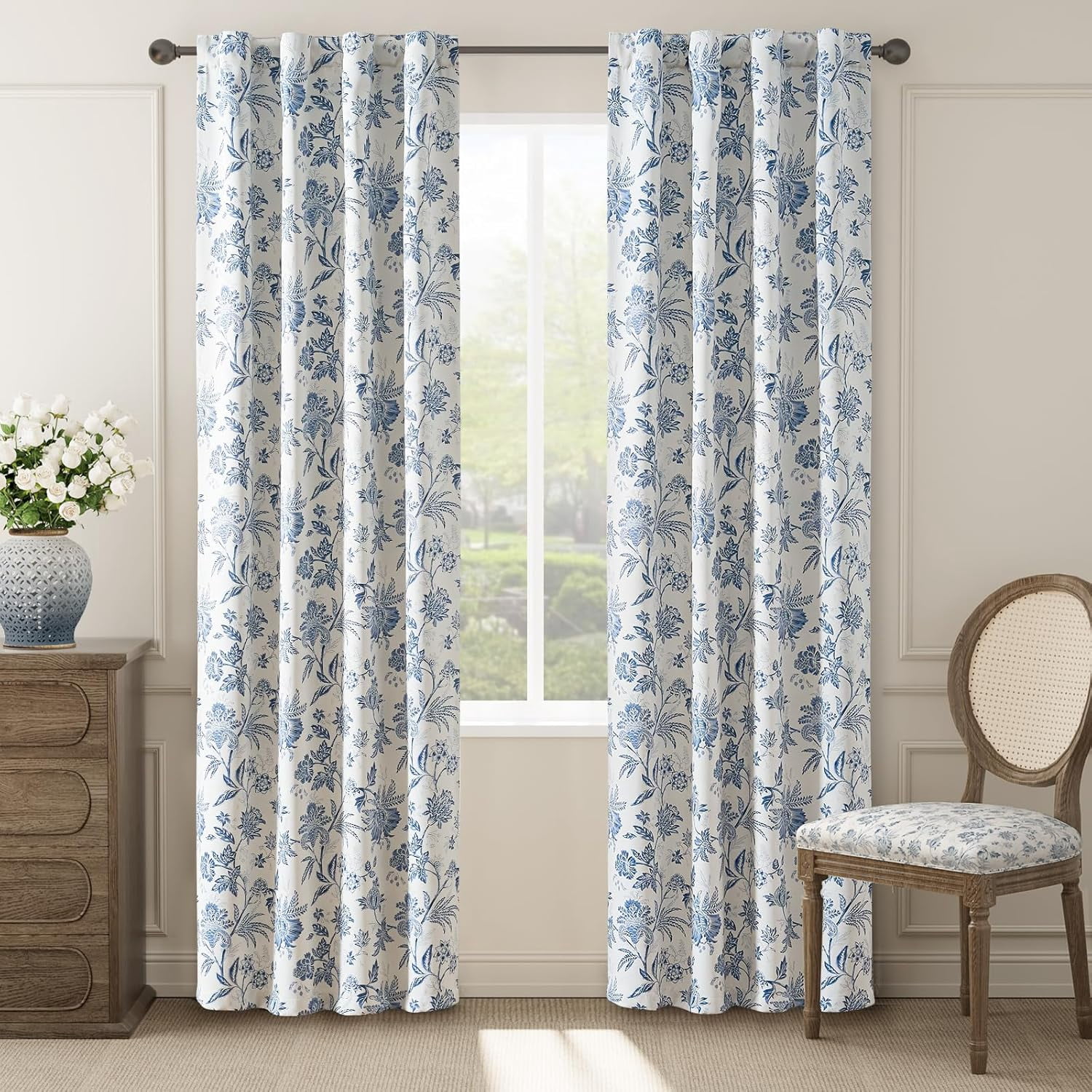 Blackout Floral Curtains for Bedroom, 84 Inches Long Printed Flower ...