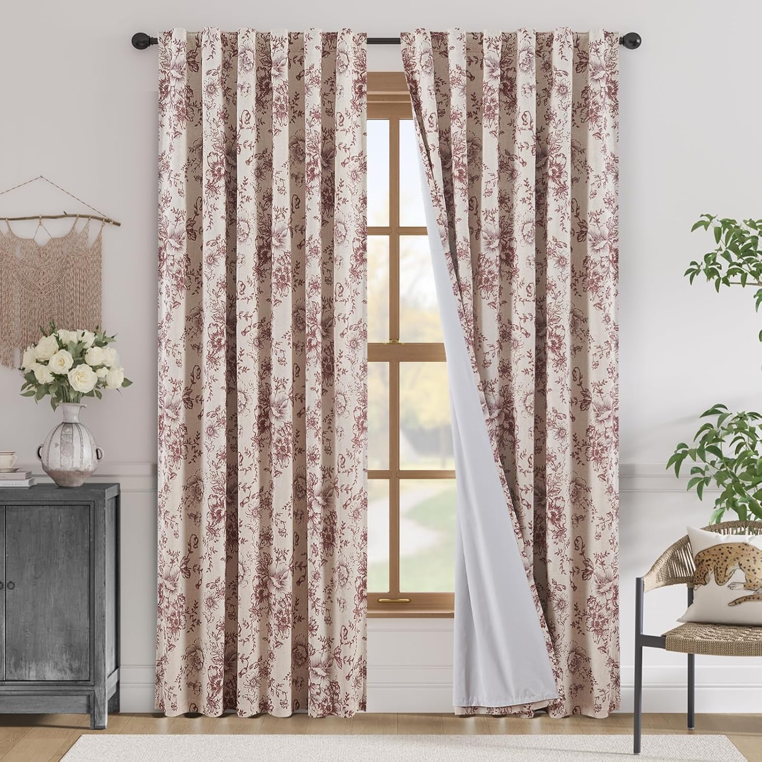 Blackout Floral Curtains for Living Room Bedroom Linen Blend Curtain ...