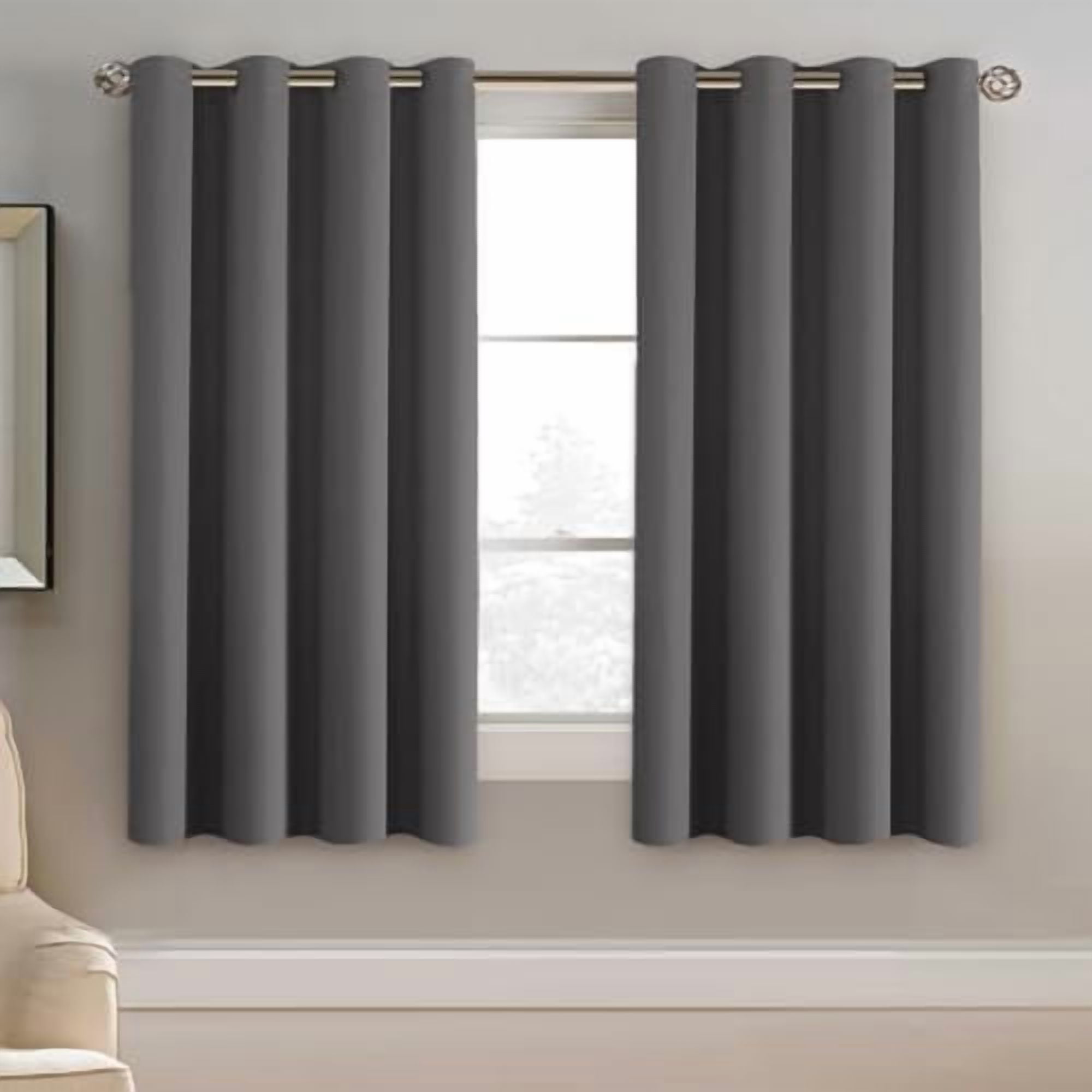 Blackout Grey Curtains for Bedroom Thermal Insulated Curtains 63 Inches ...