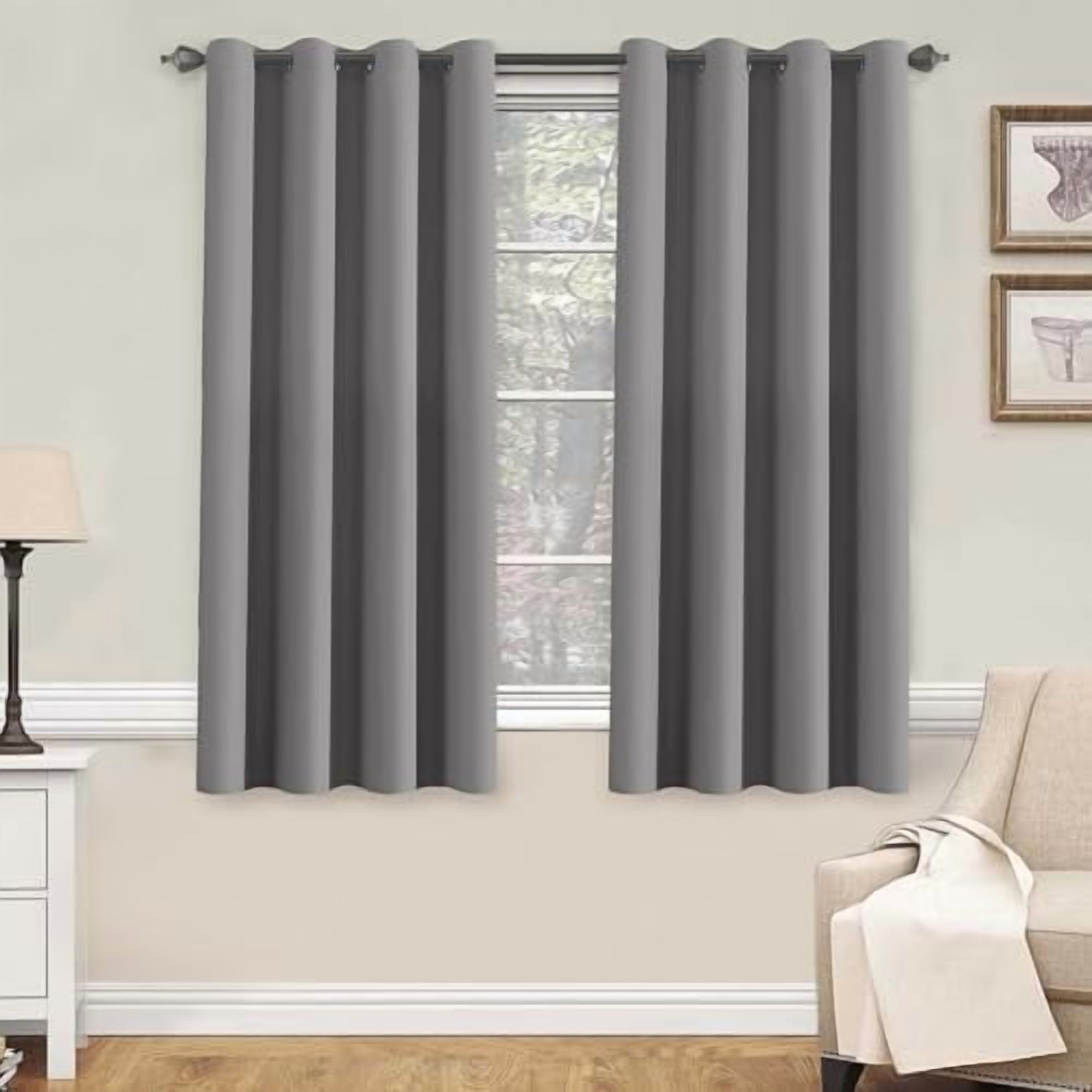 Blackout Grey Curtains for Bedroom/Living Room, 52" Wide x 63" Long ...