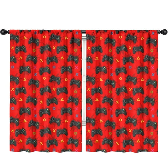 Blackout Kids Curtains,Black Controllers Games Icons Red Pattern ...