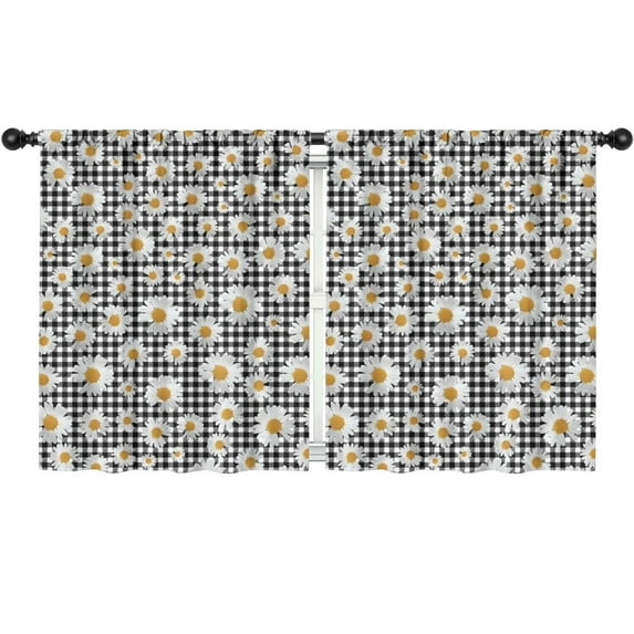 Blackout Kids Curtains,Black Daisy Flower Checkered Pattern Childrens ...