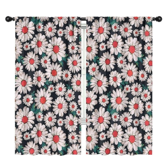 Blackout Kids Curtains,Black Daisy Flower Retro Pattern Childrens ...