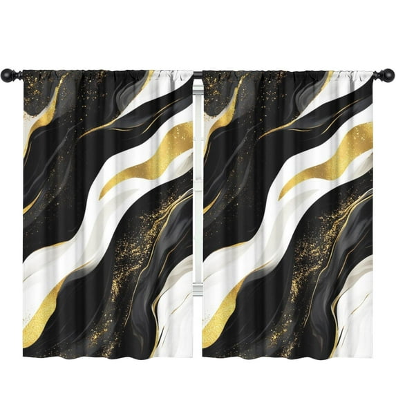 Blackout Kids Curtains,Black and Gold Marble Layered Waves Pattern ...