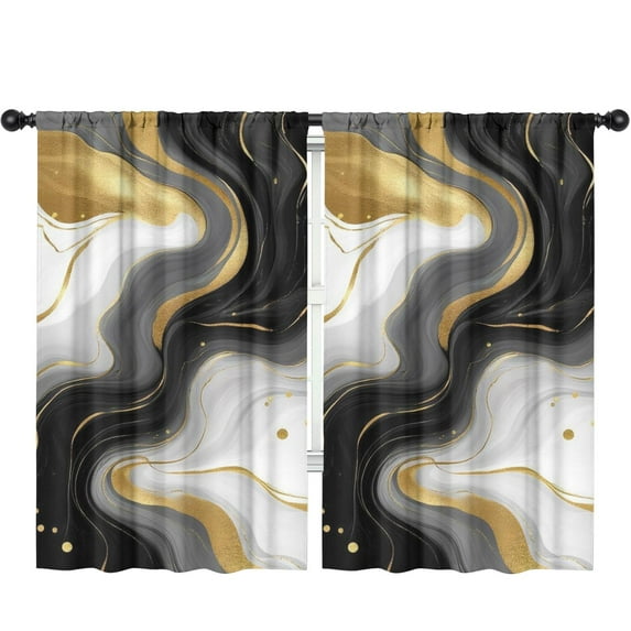 Blackout Kids Curtains,Black Marble Gold Wave Pattern Childrens ...