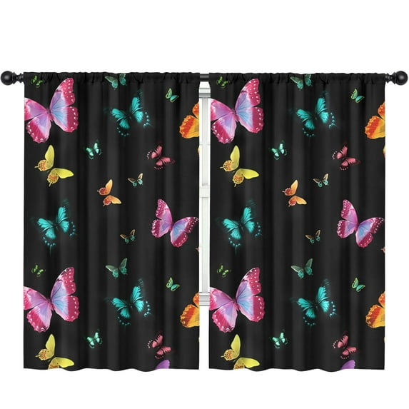 Blackout Kids Curtains,Black Pink Blue Butterfly Pattern Childrens ...
