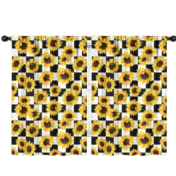 Blackout Kids Curtains,Black White Checker Sunflower Pattern Childrens ...