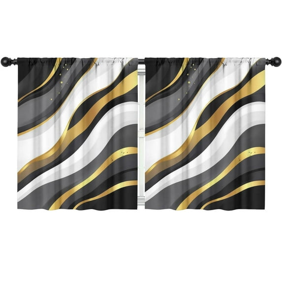 Blackout Kids Curtains,Black White Gold Wave Marble Childrens Insulated Curtains Set Of 2 ...