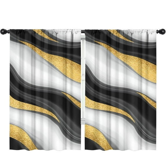 Blackout Kids Curtains,Black White Gold Wave Marble Pattern Childrens ...