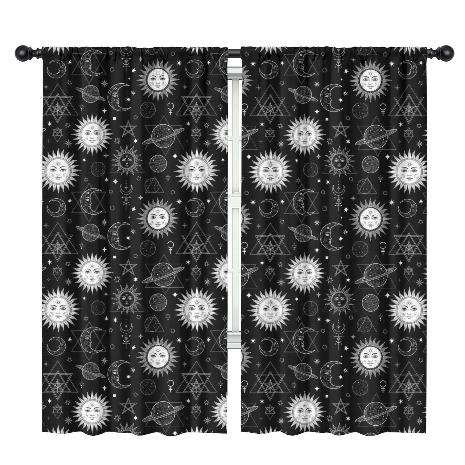 Blackout Kids Curtains,Black White Sun Moon Planet Star Pattern ...