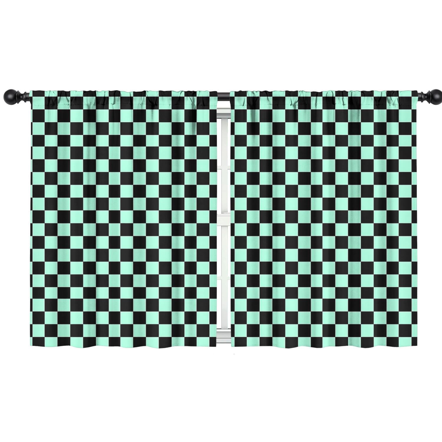 Blackout Kids Curtains,Black and Mint Green Checkerboard Pattern ...