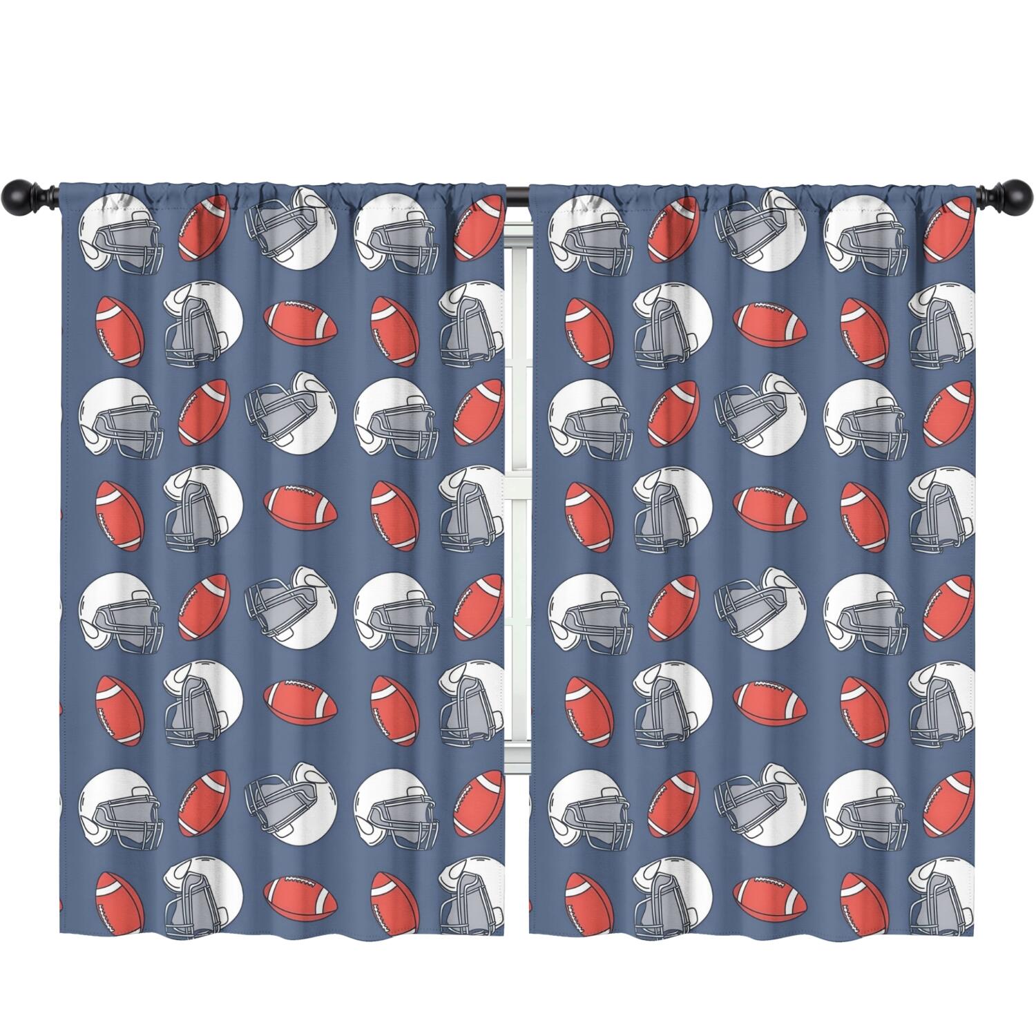Blackout Kids Curtains,Blue Football Helmets and Balls Pattern ...