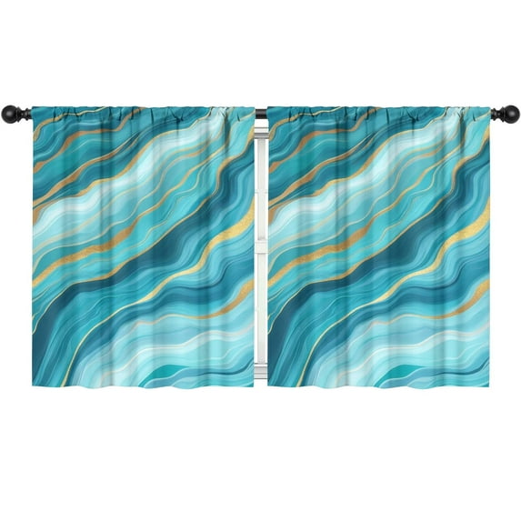 Blackout Kids Curtains,Blue Marble Gold Line Pattern Childrens ...