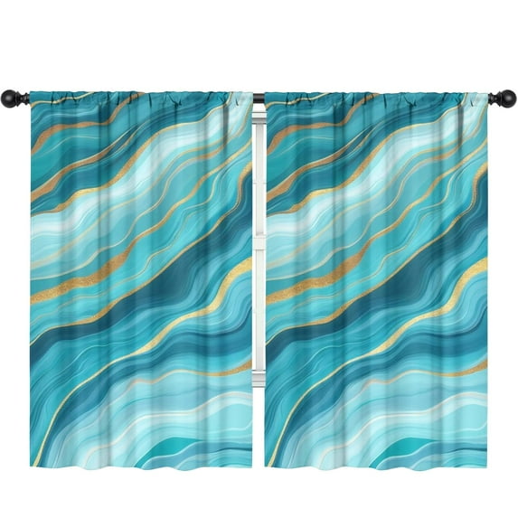 Blackout Kids Curtains,Blue Marble Gold Line Pattern Childrens ...