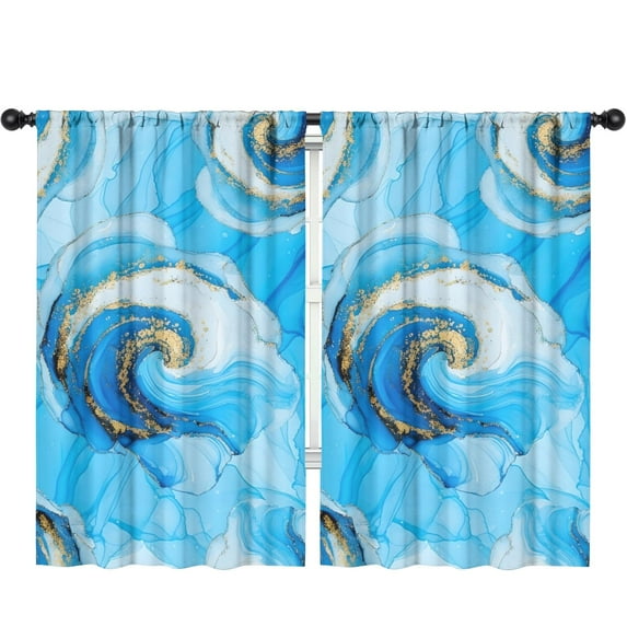 Blackout Kids Curtains,Blue Marble Gold Swirl Pattern Childrens ...