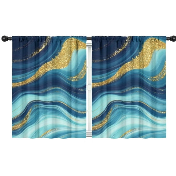 Blackout Kids Curtains,Blue Marble Gold Wave Pattern Childrens ...