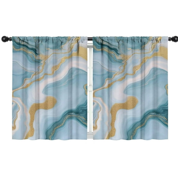 Blackout Kids Curtains,Blue Marble Gold Wave Pattern Childrens ...