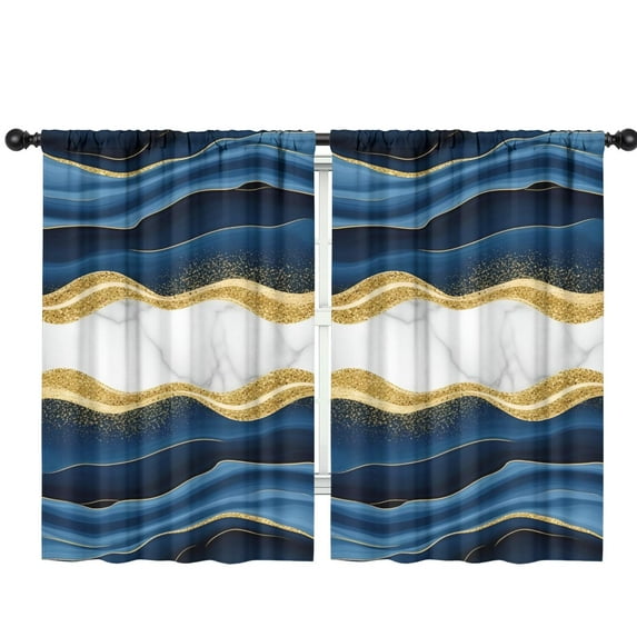 Blackout Kids Curtains,Blue Marble Gold Wave Pattern Childrens ...