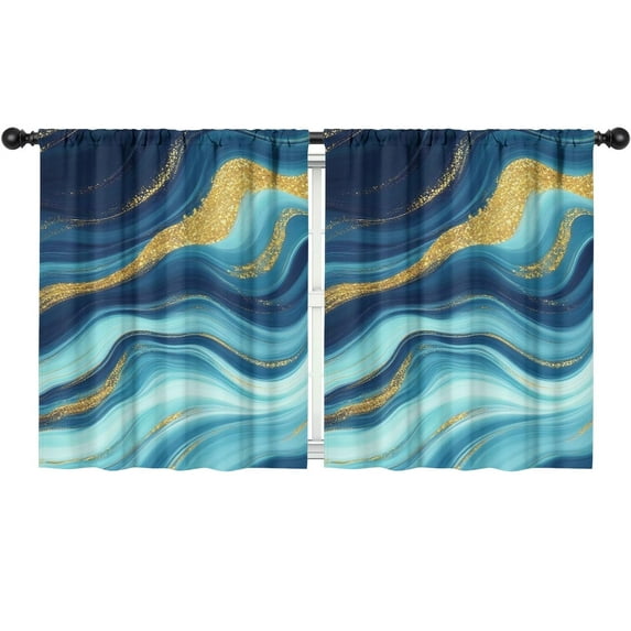 Blackout Kids Curtains,Blue Marble Gold Wave Pattern Childrens ...