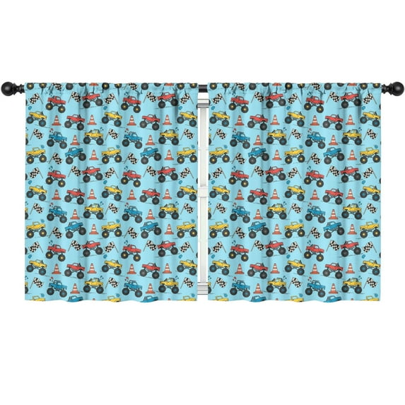Blackout Kids Curtains,Blue Racing Monster Cartoon Trucks Pattern ...
