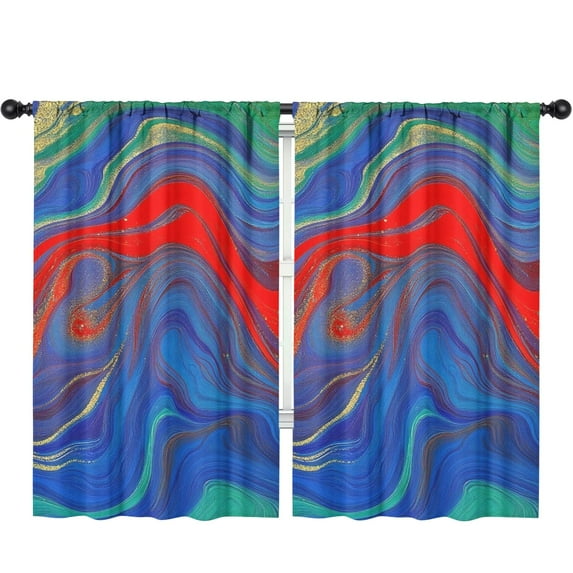 Blackout Kids Curtains,Blue Red Gold Marble Pattern Childrens Insulated ...