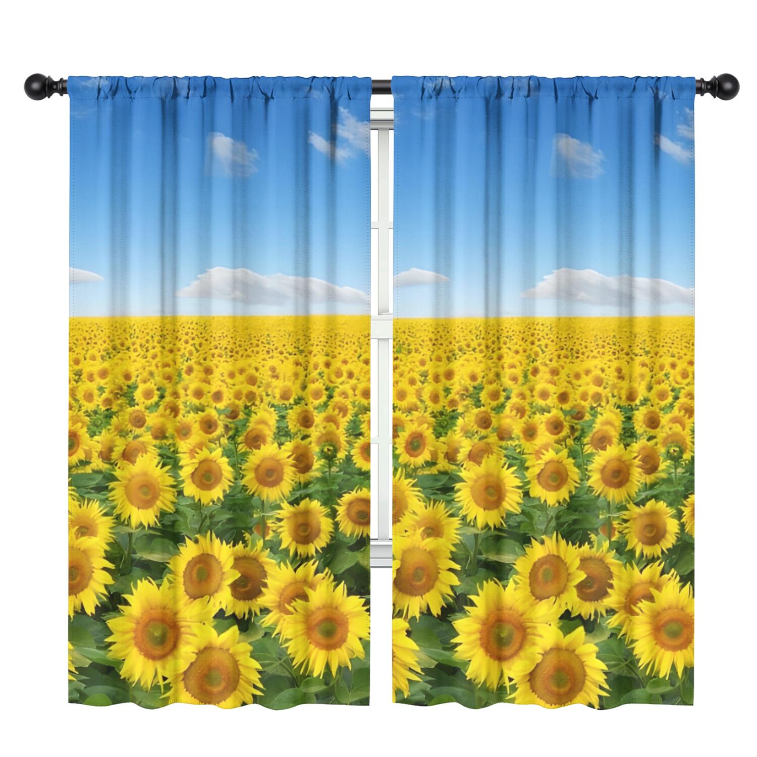 Blackout Kids Curtains,Blue Sky Sunflower Field Pattern Childrens ...