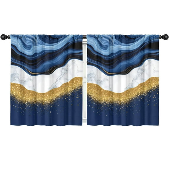 Blackout Kids Curtains,Blue and Gold Marble Glitter Waves Pattern ...